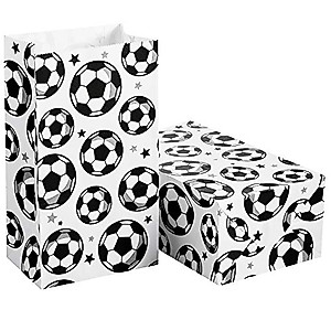 Blulu 30 Pack Paper Soccer Party Favor Bag Candy Goodie Treat Bags Soccer Print Gift Bags for Football Themed Party Favors