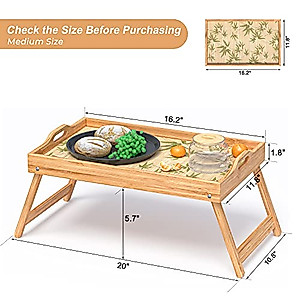 Bamboo Bed Tray Table, Breakfast Tray w/Removable Bamboo Mat & Folding Legs & Handles, Bed Trays for Eating & Reading…