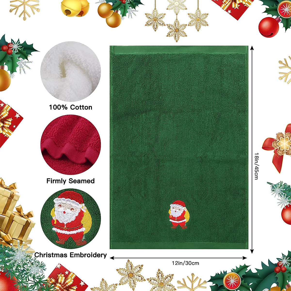 Ruiyun Christmas Kitchen Hand Towels with Christmas Card and Wall Hooks, 3 Pack 1OO% Cotton Super Soft, Absorbent, Drying, Cleaning for Kitchen, Dish, Bathroom, Embroidered Xmas Decoration Party