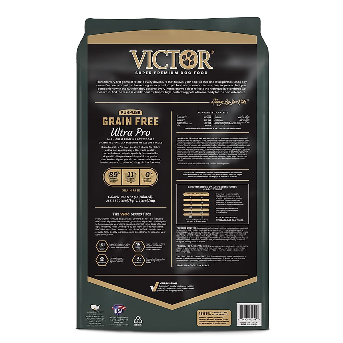 Victor Super Premium Dog Food – Grain Free Ultra Pro Dry Dog Food – High Protein, Low Carb Dog Food for Active Dogs – 42% Protein Dog Food for Sporting Dogs of All Breeds & Sizes, 30 lb