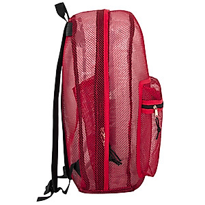 Transparent Mesh Backpacks for School Kids, Beach, Travel - Mesh See Through Backpack with Padded Straps (Red) Large