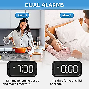 Searon Alarm Clock for Bedroom - Digital Desk Clock for Kids Dimmable LED Display, Dual Loud Alarms, Programmable Snooze, 12/24H, DC 5V/1A USB Port Charger - 5.6 x 2 x 2.8 Inches