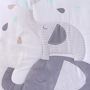 VIVILINEN Grey Elephants Baby Crib Bedding Set for Boys Girls 3 Pieces Animals Infant Nursery Baby Crib Comforter Set with Crib Bed Quilt Fitted Sheet Skirt Set for Standard Size Crib