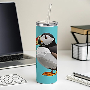Puffin Seabird Bird Skinny Tumbler 20oz with Straw Insulated Water Bottle Gift