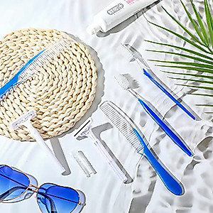 150 Pcs Disposable Toothbrushes and Comb Razors Bulk Individually Wrapped Soft Bristle Travel Toothbrush Kit Hair Combs Stainless Steel Blade Shaving Razors for Homeless Hotel Nursing Home Charity
