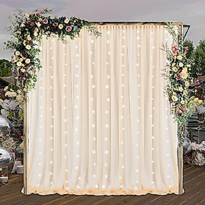 10x10ft Champagne Tulle Backdrop Curtain with String Light for Baby Shower Birthday Party Wedding Arch Living Room Wrinkle Free Sheer Window Curtains Wall Decoration Background