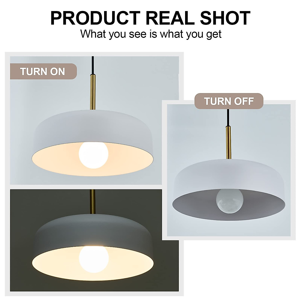 BISAMIYA 1-Light Modern Pendant Lights, Brass Accent Hanging Light Fixture with 12.6" Matte White Metal Shade, Adjustable Height, for Kitchen Island, Dining Room, Hotel, Coffee Shop