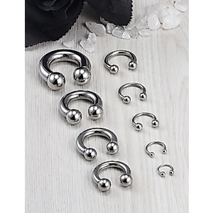 Ocptiy 0G 2G 4G 6G 8G 12G 14G 16G 20G Ear Earrings Gauges Septum Stretching Piercing Kit Surgical Stainles Steel Horseshoe cool Wide Septum Lip Ring Hoop Plug Tunnel earring Piercin Jewelry Women Men