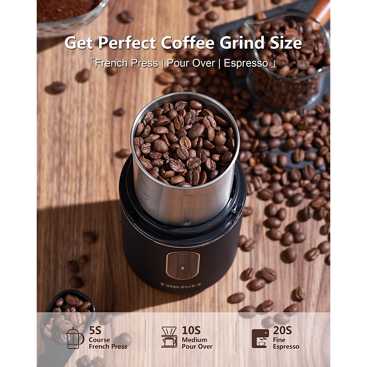 DmofwHi Cordless Coffee Grinder Electric, USB Rechargeable Coffee Bean Grinder with 304 Stainless Steel Blade and Removable Bowl-Black