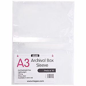 Artcare 15142001 45.5 x 0.1 x 35.5 cm A3 Synthetic Material Archival Unpunched Box Sleeves, Pack of 10, Clear
