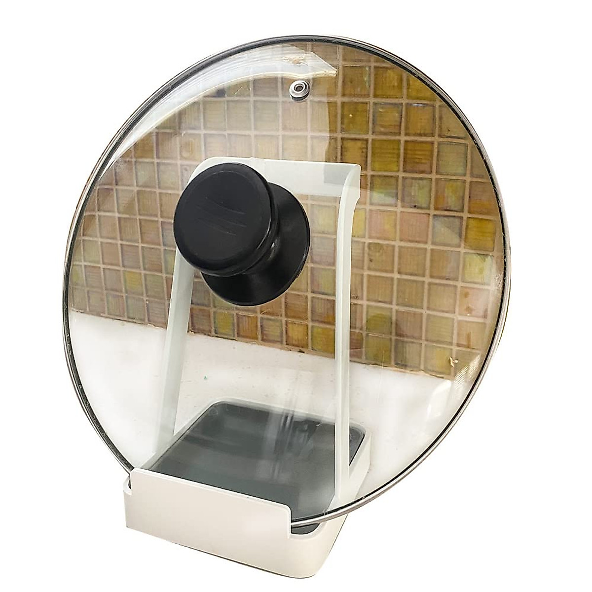 PnD Kitchen utensil and iPad holder,Pot lid stand holder spoon rest,Kitchen tools silicone spoon holder,Metal pot lid holder tower ladle holder,Cooking Utensil Rest - White,3.9 inchx3.9 inchx5.9 inch