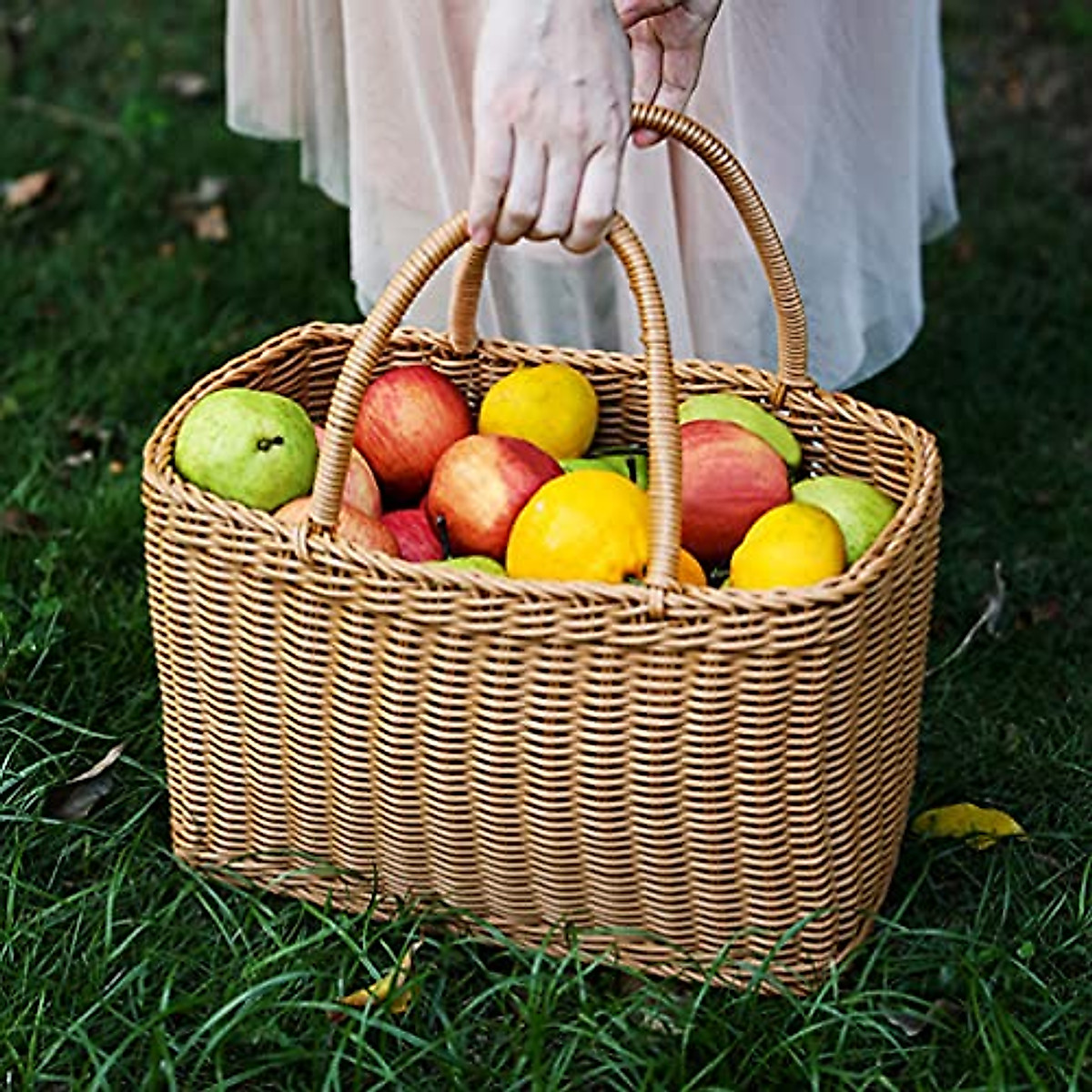 BESPORTBLE African Market Basket Woven Straw Basket Grocery Basket Shopping Bag Wicker Picnic Basket with Handle for Home Outdoor