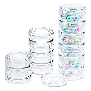 6 Sets 6 Layer Stackable Plastic Containers, Fengek 10G/10ML Clear Cosmetic Storage Box Round Organizer Jars for Beads, Buttons, Small Jewelry Findings