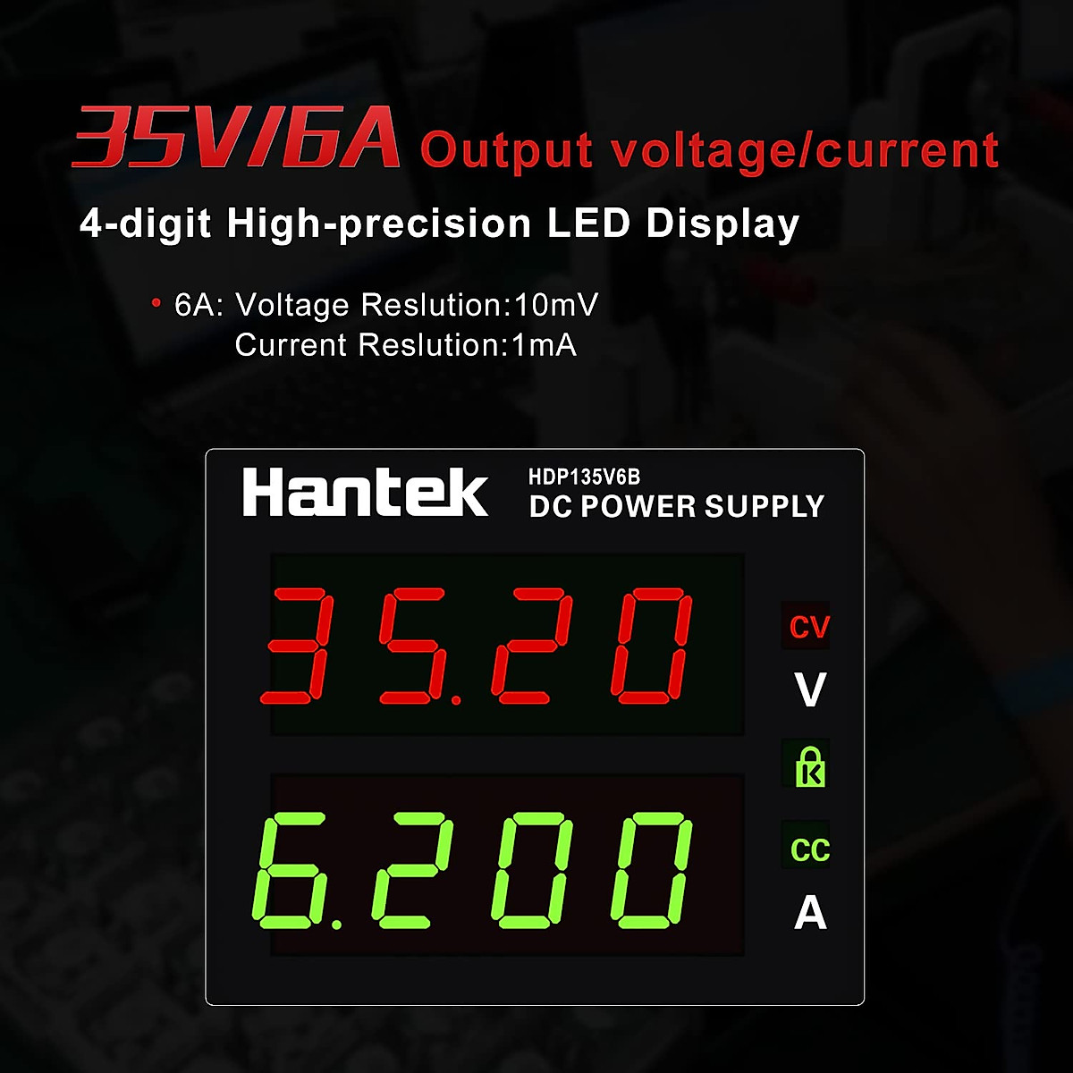 Hantek DC Power Supply Variable,35V 6A 4 Digit Display Voltage and Current Adjustable Switching Regulated Bench Power Supply with Memory 10 Groups (35V-6A-4 Digital Display)