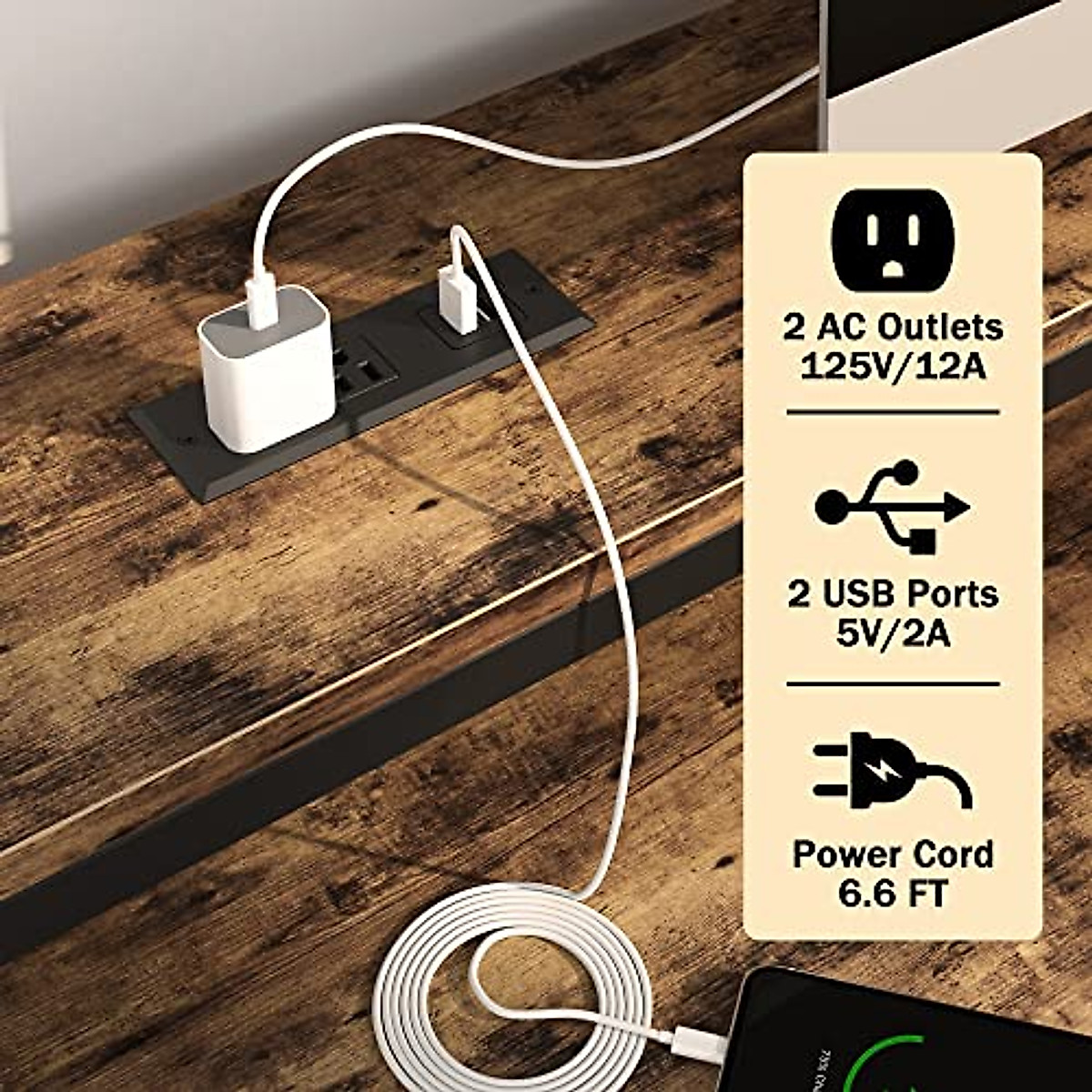 55" Computer Desk with Power Outlet & USB Ports, Reversible Desk with Hutch Shelves Keyboard Tray Monitor Shelf, Home Office Desk Gaming Desk, Study Writing Workstation, Easy Assembly, Rustic Brown