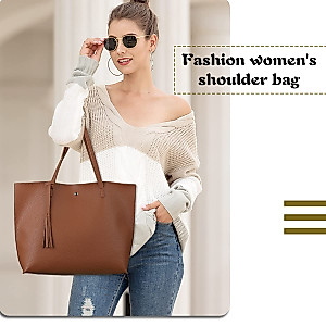 K.EYRE Women's Faux PU Leather Tote Shoulder Purses Bag for women, Big Capacity Tassel Handbag