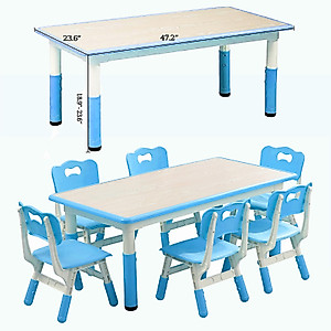 MilleLoom Kids Table and Chair Set, Height Adjustable Toddler Arts & Crafts Table and 6 Chair Set for Ages 2-10,Max 300lbs Kids Activity Art Table for Classroom Daycares,Home