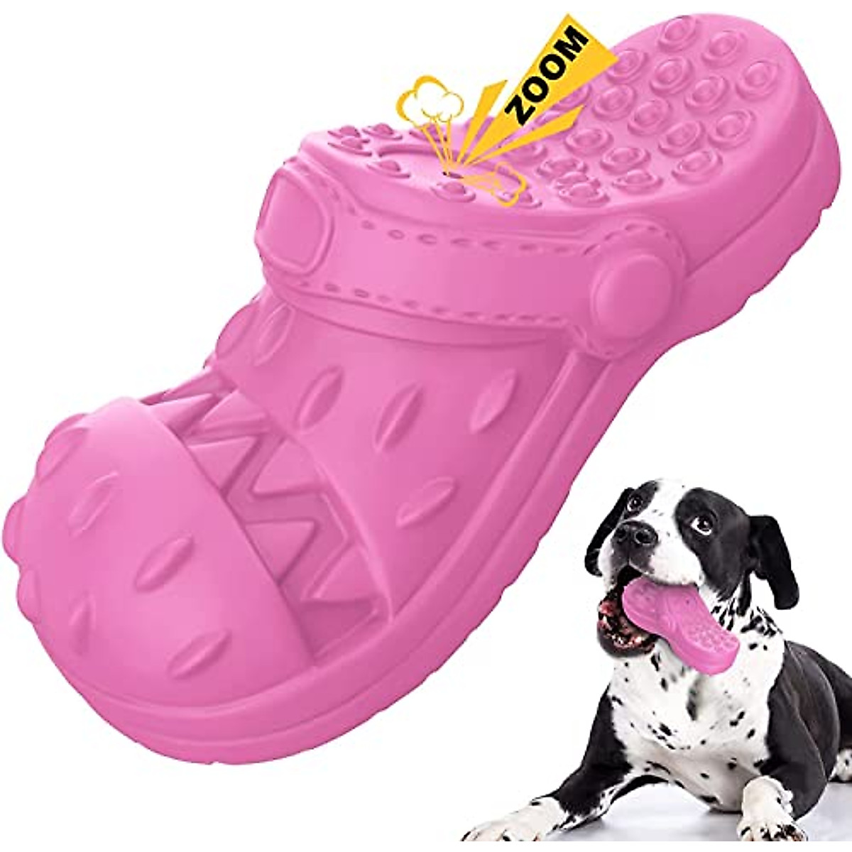 Tough Dog Toys for Aggressive Chewers, Indestructible Dog Toys, Dog Chew Toys Natural Rubber Dog Toy with Bleef Flavor for Small/Medium/Large Interactive Squeaky Dogs (Pink)