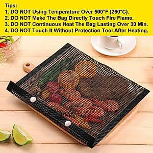 2 PCS BBQ Mesh Grill Bags for Outdoor Grill, Non-Stick Barbecue Bags Reusable for Charcoal Gas Electric Grills Smokers BBQ Veggie Grill Bags for Cooking Vegetables Grilling Bag Pouches Heat-Resistant