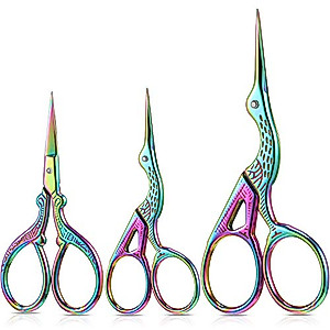 3 Pieces Stork Scissors Stainless Steel Crane Design Sewing Scissors Embroidery Scissors Tailor Scissors Dressmaker Shears for Embroidery, Paper Cutting, Sewing and Daily Activities (Rainbow Color)