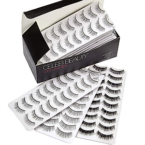 Celeb Beauty Eyelash Splashes 100 Pair Faux Lashes Variety Pack – Reusable Fake Eyelashes in 10 Styles – Hypoallergenic Strip False Lashes Set with Soft Natural, Fluttery Wispies, & Dramatic Falsies