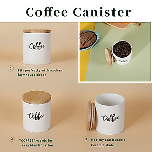 LEETOYI Porcelain Food Storage Containers with Lid, 4.5-Inch 31oz White, Labeled Coffee