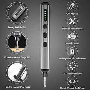 Mini Electric Screwdriver, 68-in-1 Precision Electric Screwdriver 400RPM with 5 Torque Settings, 68 Drill Bits, Pry Bar, Led and Tweezers, Electric Precision Screwdriver Kit for Pc Building