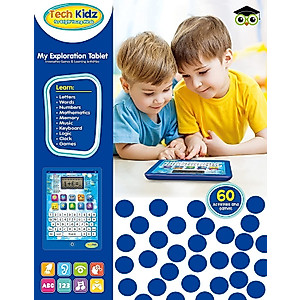 Tech Kidz My Exploration Toy Tablet Educational Learning Computer, 60 Challenging Learning Games and Activities, LCD Screen, Keyboard (Blue), Ages 3+