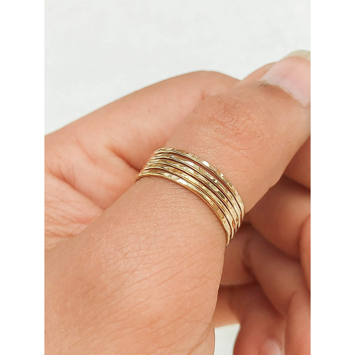 Hammered Gold Ring, Gold Stacking Rings, Minimalist Rings, Skinny Rings for Women (7, Gold Fill)