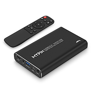 4K@30hz USB3.0 HDMI Media Player with One AV Cable, Support 2.5" SATA HDD with HDMI/AV/Optical Output, for Videos/Music/Photos from USB Drive/SD Card/4 GB Internal or Up to 8TB External HDD