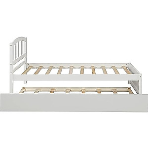 Harper & Bright Designs Twin Bed Frame with Trundle, Twin Bed Frame with Headboard, Wood Twin Platform Bed with Pull Out Trundle for Kids, Guest Room,No Box Spring Needed,White