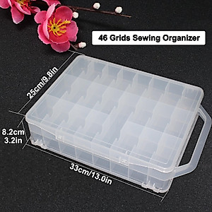 Yedadone 46 Grids Sewing Storage Box Double-sided Storage Organizer Portable Thread Box Storage Clear Plastic Organizer Box for Embroidery and Sewing Threads, Beads, Small Crafts and Toys