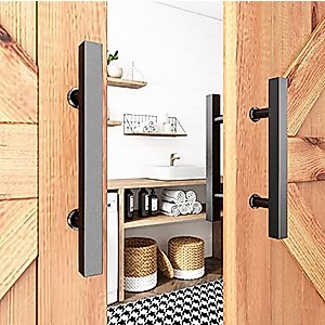SMARTSMITH Barn Door Pull Handle, 12" Square H-Shape Barn Door Handles Double-Side, Stainless Steel, Dual Use Glass Door Wooden Door,Sliding Barn Door Shower Door, Black 2 Pack