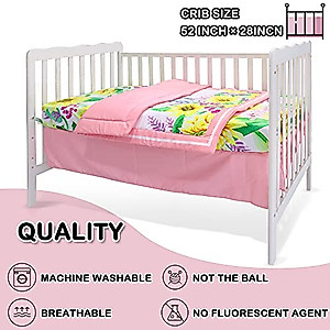 Honkaii Elephant Crib Bedding Set 4-Piece, Baby Nursery Bedding Sets Including Crib Quilt, Crib Skirt, Crib Sheet, Baby Blanket, Pink Crib Sets for Girls
