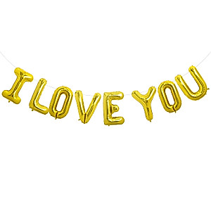 TONIFUL 16 Inch I Love You Balloons Valentine’s Day Decoration Letter Foil Balloons - Perfect for Romantic Valentine's Day Wedding Bridal Shower Anniversary Engagement Party Supplies（Gold）