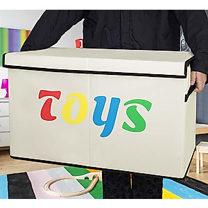 VICTORICH 100L Toy Box Chest, 2 PACK Collapsible Sturdy Storage Bins with Lids, Extra Large Kids Toy Storage Organizer Boxes Bins Baskets, Beige + Red