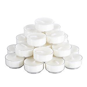 Linegohts 100 Clear Tealight Candles - 4+ Hour Burn Time - Unscented Smokeless Clean Burning White Palm Votive Tea Lights Candles for Home, Shabbat & Anniversaries (100 Pack)