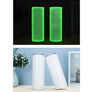 FAMKX 20oz Luminous Blanks Skinny Tumbler For Sublimation, Double Wall Stainless Steel Straight Insulated Vacuum Slim Travel Mug Glow in the dark (Green)