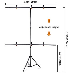 Kmhesvi Green Screen Backdrop with Stand - 5ft x 6.5ft Adjustable Photo Backdrop Stand T-Shape with Backdrop, 3P Spring Clamps, 1P Carry Bag for Video Studio Photography