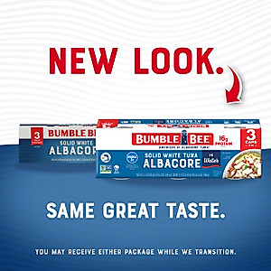 Bumble Bee Solid White Albacore Tuna in Water, 3 oz Can (8 Packs of 3, 24 Cans Total) - Wild Caught Tuna - 16g Protein per Serving, High in Omega-3s - Non-GMO Project Verified, Gluten Free, Kosher