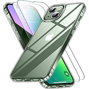 SPIDERCASE Designed for iPhone 13 Case/iPhone 14 Case, [Crystal Clear Not Yellowing][with 2 Pcs Tempered Glass Screen Protectors] Slim Thin Case for iPhone 13/14 (Clear)