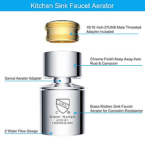 NSF Certified Faucet Aerator, CUPC Certification 360° Swivel Kitchen Sink Aerator, Dual-function 2-Flow Sprayer Faucet Head, Faucet Replacement Part 55/64 Inch Female Thread - Chrome