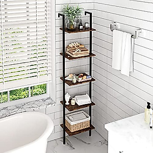 Tajsoon Industrial Bookcase, Ladder Shelf, 5-Tier Wood Wall Mounted Bookshelf with Stable Metal Frame, Open Display Rack, Storage Shelves for Bedroom,Home Office,Collection,Plant Flower, Rustic Brown