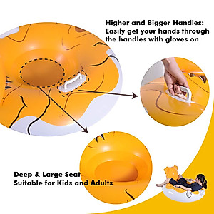 WateBom Snow Tube, Bulldog Design, 48 Inches Inflatable Snow Sled for Kids or Adults, Heavy Duty Snow Toys with Two Handles and Comfortable Backrest