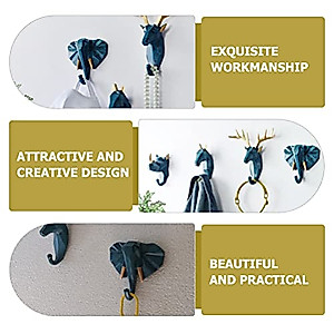 LIOOBO Cute Wall Hooks Home Wall Decoration Elegant Animal Head Elephant Blue Resin Cartoon Hook Jewelry Key Scarf Bag Hanger Robes Coat Rack for Living Room Bedroom Elephant Head Wall Decor