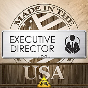 Executive Director Office Door Sign Name Plates for Desks, Brushed Silver, Engraved, 3" x 9", Fade Resistance, Indoor/Outdoor Use, USA MADE By My Sign Center