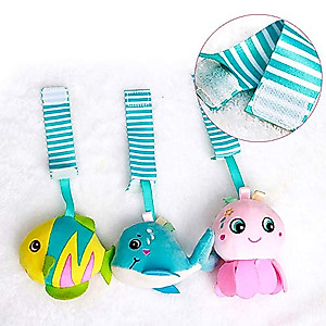 Caterbee Baby Stroller Toys, Activity Spiral Plush bar Toy Accessories, Crib Toys Car Seat Toy with Bell for boy or Girl 0 Months+ (Ocean)