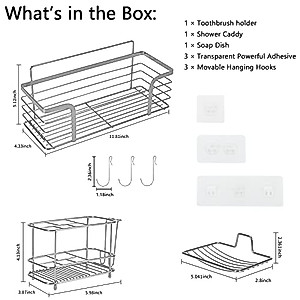 LRNIOT Shower Caddy,with Toothbrush Holder Soap Dish Holder,Stainless Steel Stand, No Drilling Bathroom Organizer for Toothbrush, Toothpaste, Facial Cleanser, Comb (Silver, 9 Pcs/Set)