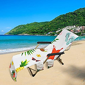 Pool Chair Cover Towel Beach Chair Cover Patio Chaise Lounge Chair Cover Sunbathing Beach Towel with Side Pockets for Summer Hotel Holiday Garden, No Sliding