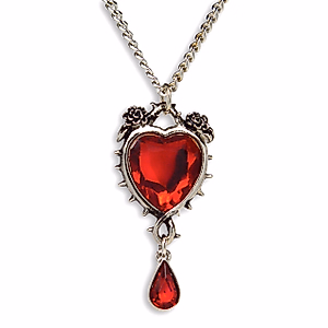 Romance Valentine's Day Red Heart Crystals In Thorns and Roses Pendant Necklace